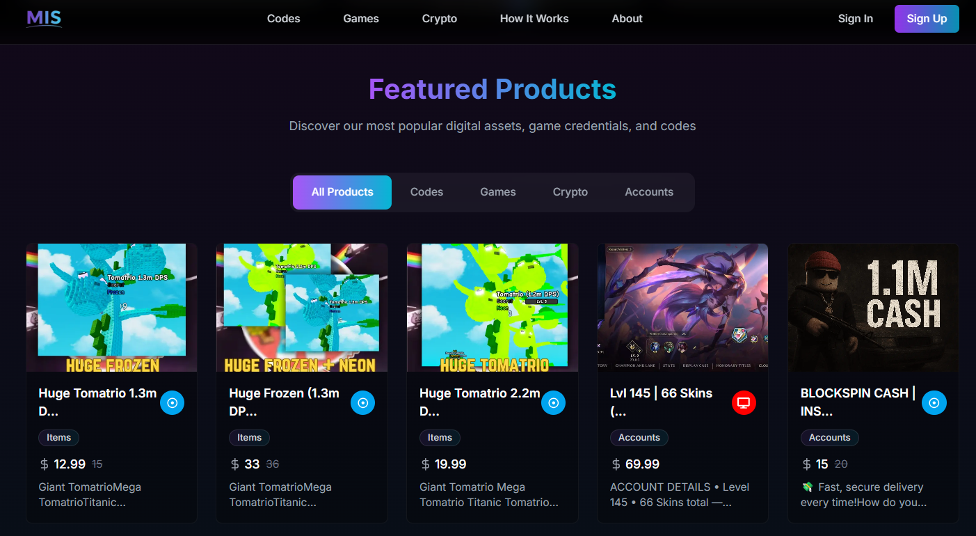 Buy Game Items Online | Safe & Secure Gaming Accounts | MIS Marketplace